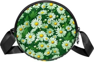 Generic Petit sac &agrave; bandouli&egrave;re Circle pour femme, petit sac &agrave; bandouli&egrave;re Fresh Little Daisy avec fermeture &eacute;clair, bretelles r&eacute;glables, sac &agrave; main rond d&eacute;co