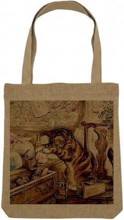 Fabulous Sac Shopping Tote Bag Aspect Lin - Chatons Tiroir Illustration Enfant Beatrice Potter Mignon - Sac de Courses Toile Epaisse 360g Beige Naturel Cabas P