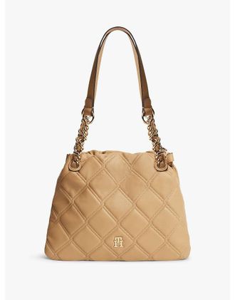 Tommy Hilfiger Gesteppte Tragetasche in Khaki mit TH-Monogramm-Braun