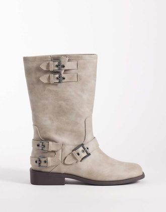 Asos Asher - Flache Biker-Stiefel in Vintage-Wei&szlig;