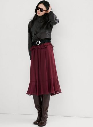 Mango Robe longue &agrave; volants bordeaux - Femme - M - MANGO