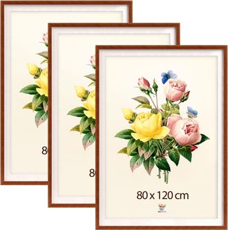MG Design 3er Bilderrahmen 80 x 120 cm - Posterrahmen mit Braun Hochprofil-Holzrahmen und bruchsicherem Acrylglas, mit Passepartout, Hoch & Quer mit verst&auml;rkter