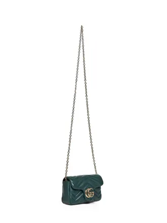 Gucci Womens Green Gg Marmont Mini Shoulder Bag Lambskin Handbags Hand