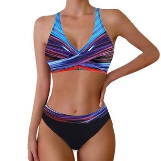 Generic Maillot de bain deux pi&egrave;ces taille haute pour femme - Rembourr&eacute; - Col en V - Dos nu - Bas de bikini, noir fonc&eacute;, XXL