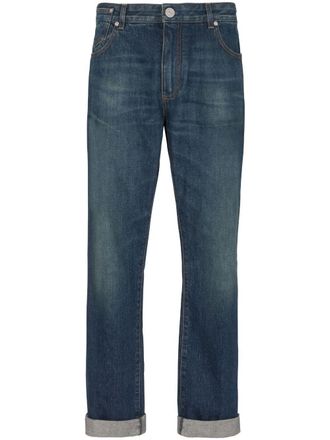Balmain Gerade Jeans mit Logo-Patch - Blau