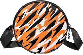 Generic Circle Sac &agrave; bandouli&egrave;re pour femme, petit sac &agrave; bandouli&egrave;re orange camouflage, sac &agrave; dos avec fermeture &eacute;clair, bretelles r&eacute;glables, sac &agrave; main rond 