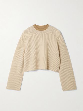 Max Mara Pull Raccourci En Laine Et Cachemire Mélangés Côtelés Funale - Neutres