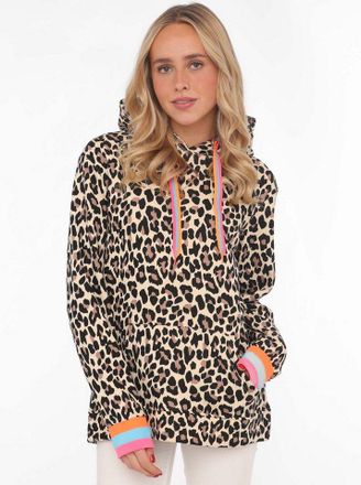 Zwillingsherz Hoodie Leo Allover Neon Kante mit Animal-Design und kontrastfarbigen &Auml;rmelb&uuml;ndchen