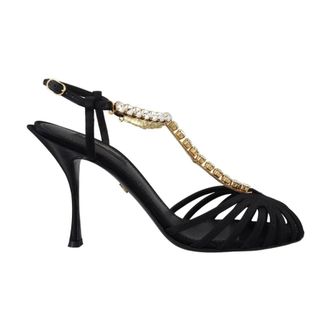 Dolce & Gabbana Kristall T-Riemen Sandalen - - Shoes - Damen - Schwarzk - 35 1/2 EU