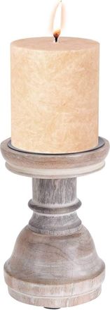 JACK Kerzenhalter Kerzenständer Kerzenleuchter für Stumpenkerzen | Höhe ca. 14 cm | Beige | Mangoholz
