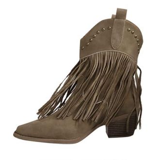 Generic Bottines western d&eacute;contract&eacute;es &agrave; franges pour femme - Bout pointu - &Eacute;l&eacute;gantes - Talon &eacute;pais - Classique - Confortable - &Agrave; enfiler - Bottes de cowboy p