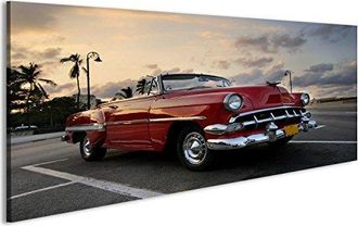 Islandburner Tableau sur toile Vue de la voiture am&eacute;ricaine vintage classique rouge gar&eacute;e dans la rue de la Havane contre le ciel c Tableaux, Image, Poster IUY