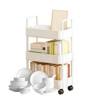 Generico Chariot à roulettes, chariot à roulettes de cuisine, chariot utilitaire roulant à 3/4 niveaux avec poignée, chariot de rangement mobile multifonctionn