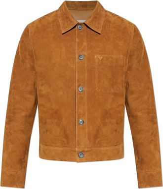 Ami Homme, Vestes, Brun, Taille: M Leather Buttoned Ami De Coeur Jacket