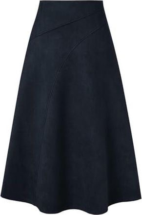 Kate Kasin Jupe midi élégante en daim épais pour femme - Jupe trapèze en faux daim - Taille haute - Moulante - Jupe midi trapèze, bleu marine, S