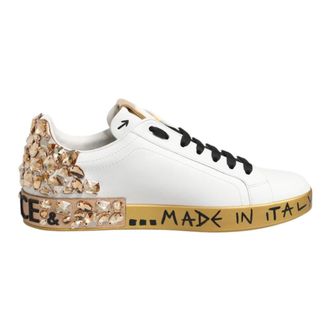 Dolce & Gabbana Kristall Portofino Low-Top Sneakers - - Shoes - Herren - Wei&szlig; - 40 1/2 EU