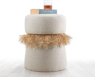 Atelier Del Sofa Bohemian Pouffe, Cream Color, 39 cm Diameter x 50 cm Height | 50% Cotton/50% Velvet, PVC Coated Hidden Legs, 7 cm Thick Orthopedic Sponge | Stylish & 