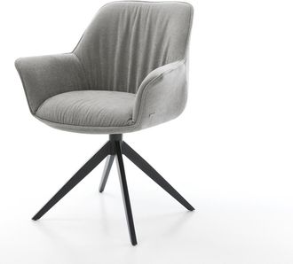 DELIFE Drehstuhl Keila-Flex mit Armlehnen Strukturstoff Soft Grau Kreuzgestell breit Schwarz 360&deg; drehbar Wippfunktion, Esszimmerst&uuml;hle