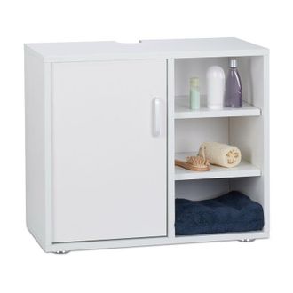 Relaxdays Relaxdays - Dessous de Lavabo 1 Porte Placard Salle de bain 3 Étagères Meuble Sous Vasque wc sdb 51x60x32cm, Blanc