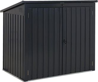 Beliani Ger&auml;tehaus Graphitgrau Metall Stahl-Trapezblech 158 cm Abschlie&szlig;bar mit 2 T&uuml;ren Pultdach M&uuml;lltonnenverkleidung Modern Garten Au&szlig;enbereich