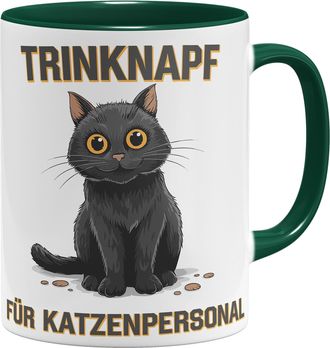 OM3 witzige Kaffee-Tasse mit Spruch - Trinknapf f&uuml;r Katzenpersonal - Katzenliebhaber Katze I - Keramik Becher - 325ml - Beidseitig Bedruckt - Gr&uuml;n