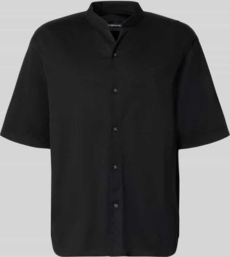 Emporio Armani Regular Fit Freizeithemd mit V-Ausschnitt und Label-Stitching