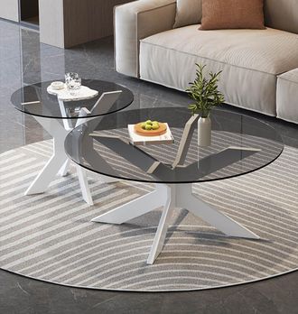 Generic Couchtisch rund 2er Set, Satztische mit Glasplatte und Holzgestell, moderner stapelbarer Beistelltisch f&uuml;r Wohnzimmer und Schlafzimmer