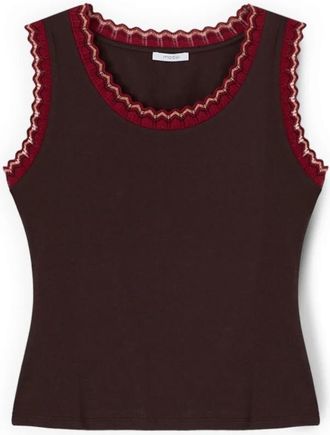 Motivi Jersey-Top mit Strickbord&uuml;re - - Tops - Damen - Braun - XS