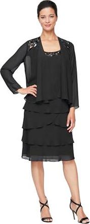 S.L. Fashions Mother of The Bride Jacket Dress with Sequined Cut Out Shoulder Robe pour Occasion spéciale, Noir, 42 Petite Femme