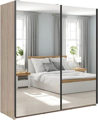 PEGANE Armoire coulissante Placard avec miroir coloris ch&ecirc;ne Sonoma - Longueur 183 x Profondeur 60 x Hauteur 195,5 cm