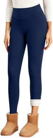 Minetom Legging Femme Skinny Extensible Slim Pantalon Hiver Taille Haute Thermique Chaud Doux Doublure Polaire Velours Leggings A1 Bleu XL