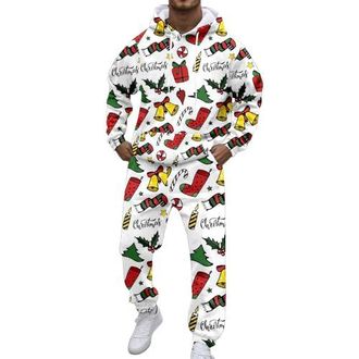 Generic Surv&ecirc;tement de No&euml;l pour homme - Surv&ecirc;tement de No&euml;l amusant - 2 pi&egrave;ces - Impression 3D amusante - Renne - P&egrave;re No&euml;l - Tenue de No&euml;l