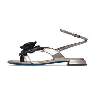 Loriblu Femme, Chaussures, Gris, Taille: 39 EU Sandale Plate en Cuir Verni avec Fleur