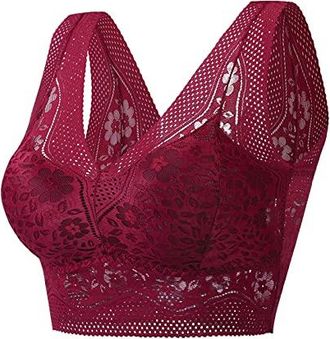 Generic 2026 Soutien-gorge pour femme sans coutures en soie glac&eacute;e sans armatures en dentelle florale rembourr&eacute;e coupe ajust&eacute;e, bordeaux, Taille unique