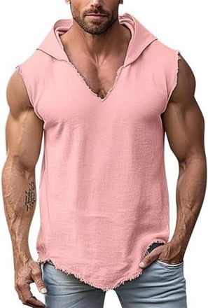 Generic DENGJIAMY - Sweat &agrave; capuche sans manches pour homme, d&eacute;bardeurs d&eacute;t&eacute; tendance, col en V, v&ecirc;tements dext&eacute;rieur tendance pour hommes, t-shirts classique