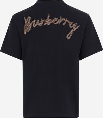 Burberry Logo-Embroidered Cotton T-Shirt - Black