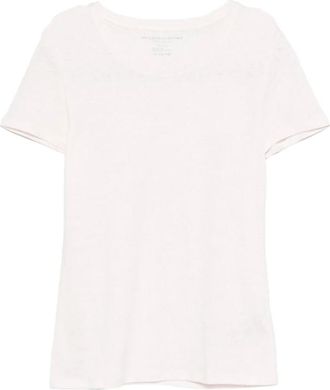 Majestic Filatures Femme, Tops, Rose, Taille: 38 FR T-shirt ras du cou &agrave; manches courtes en lin stretch