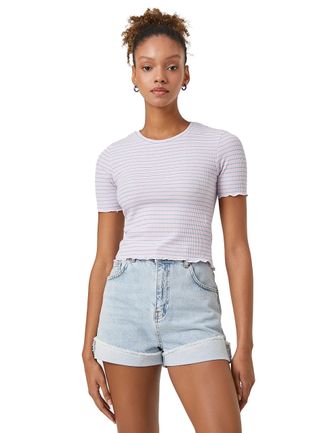 Koton Women Crop T-Shirt Crew Neck Short Sleeve Viscose Mix