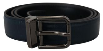 Dolce & Gabbana Mens Blue Leather Silver Metal Buckle Vintage Belt