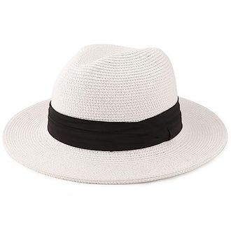 Dreshow Femme Homme Chapeau de Paille Panama Chapeau &Eacute;t&eacute; Large Bord Chapeau de Soleil Anti-UV pour Plage Voyage Fedora Chapeau de Soleil,Taille unique,Panama 