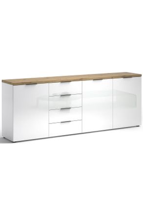 Xora Sideboard, Wei&szlig; Hochglanz, Metall, 4 F&auml;cher, 4 Schublade(n) Schubladen, 240x43x89 cm, Beim&ouml;bel erh&auml;ltlich, stehend, Wohnzimmer, Kommoden & Sideboards,