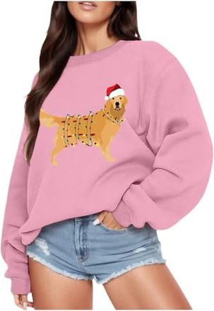Generic Sweat Noel Femme Grande Taille Sweat Femme LéGer Manches Longues Col du Cou sans Capuche Motif Festif De NoëL Confortable pour Un Style DéContracté Qu