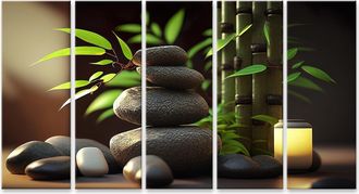 Islandburner Bild auf Leinwand Bambus Steine Wellness Spa Konzept Bilder Wandbilder Poster JBWA-5P