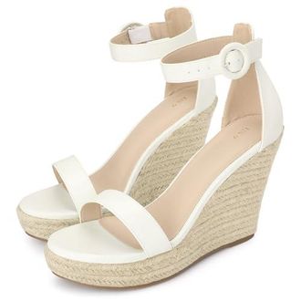 Allegra K Sandales compens&eacute;es pour femme avec sangle de cheville et bout ouvert, blanc, 38 EU