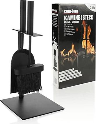 Com-Four 3x Pi&egrave;ces Ensemble de chemin&eacute;e en noir dans un format compact en m&eacute;tal - serviteur chemin&eacute;e - chemin&eacute;e (003 couverts)