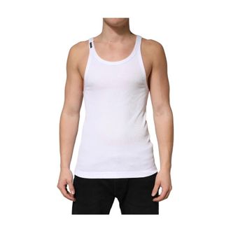 Dolce & Gabbana Homme, Tops, Blanc, Taille: L D&eacute;bardeur T-shirt c&ocirc;tel&eacute; en coton sans manches