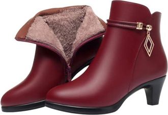 Generic Bottines Femme Elegant &agrave; Talon Moyen Bout Pointu Bottes Courtes Avec Doublure Chaude en Peluche Semelle Antid&eacute;rapante Chaussures D&eacute;contract&eacute;e Automne 