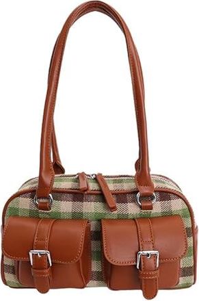 Generic Sac &agrave; coussin polyvalent &agrave; carreaux tendance pour femme, travail, shopping, voyage, quotidien, marron, 320.00x280.00x250.00mm