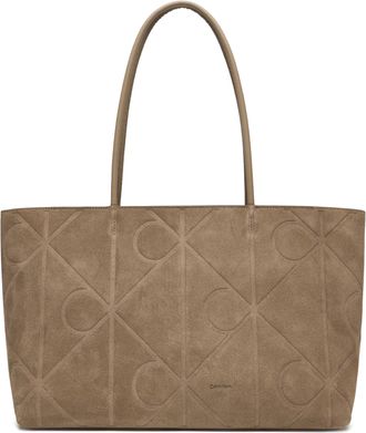 Calvin Klein Handtasche Calvin Klein Emblem Aop Embossed Suede Tote LV04F3334G Beige