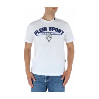 Plein Sport Homme, Tops, Blanc, Taille: S T-shirt en coton blanc imprimé